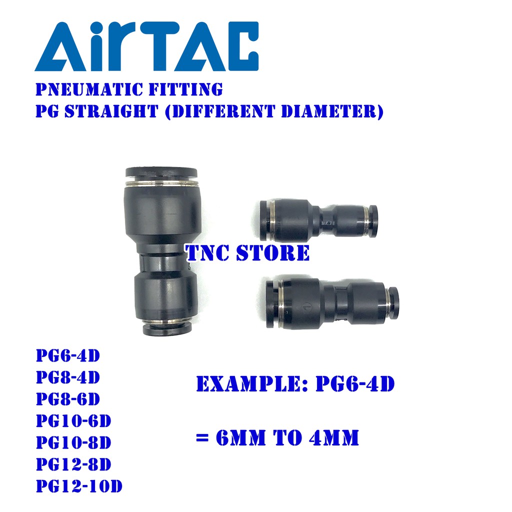 Airtac Pneumatic Fitting Different Diameter PG6-4 PG8-4 PG8-6 PG10-6 ...