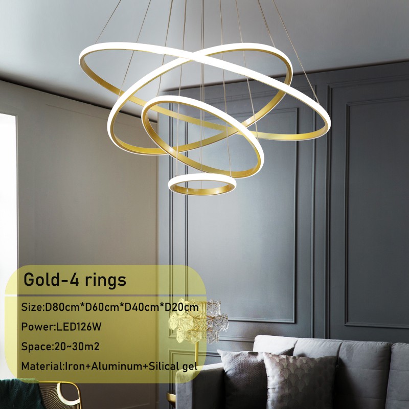 Modern circle LED pendant lights Gold black white ring 20CM 40CM 60CM ...