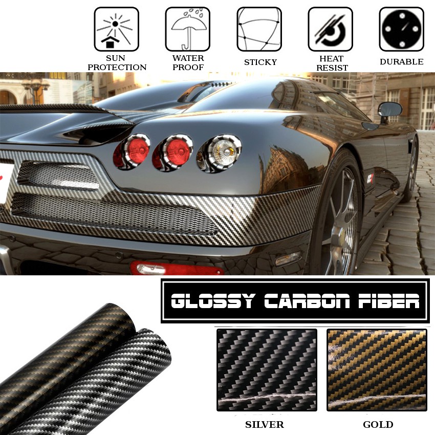 High Glossy Shiny 2D Gold Silver Carbon Fiber Film Wrap Decal Car ...