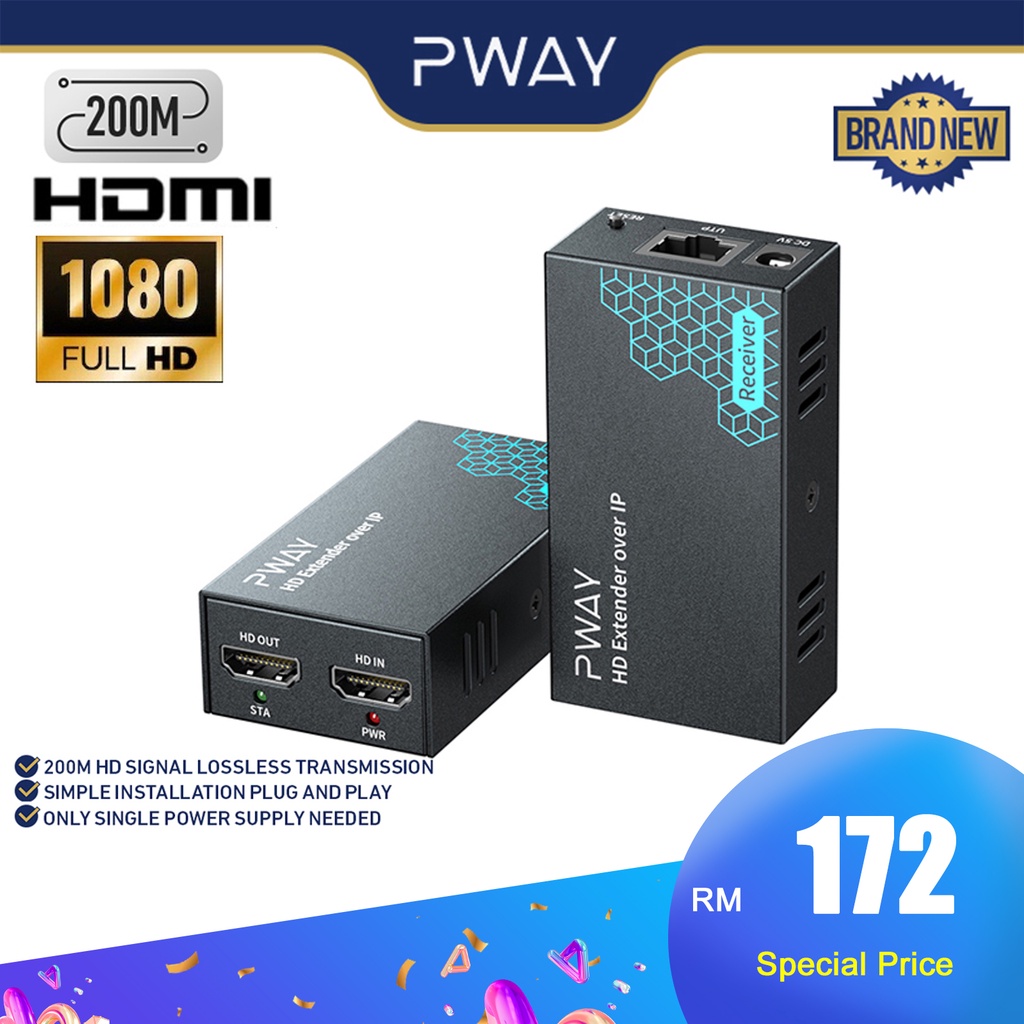 PWAY HDMI Extender Up To 200m 1080P60HZ HD Video Support EDID Local ...