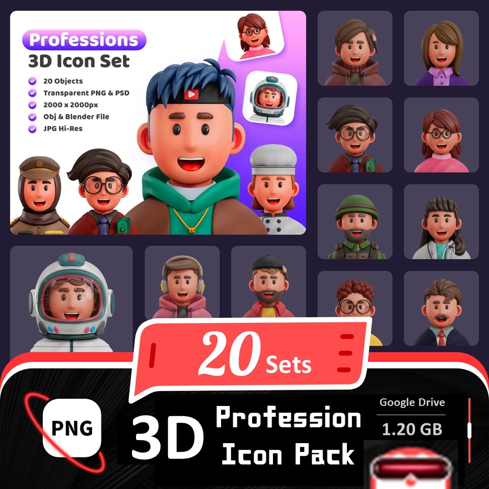 🔥 Vector Design Pack - 20 Sets 3D Profession Icon Pack 🔥 Premium Logo ...