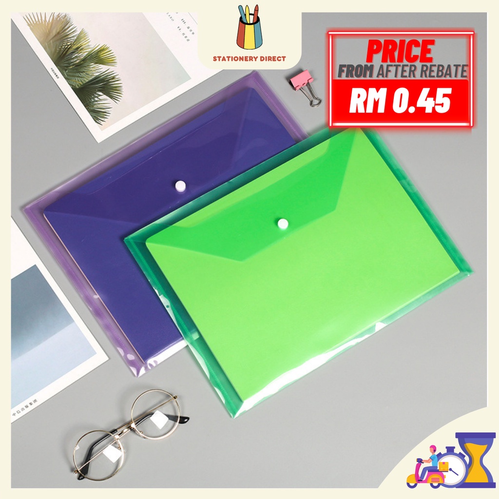 A4 Clear Thicker Pocket Files Button Folder Extra Thick Transparent ...