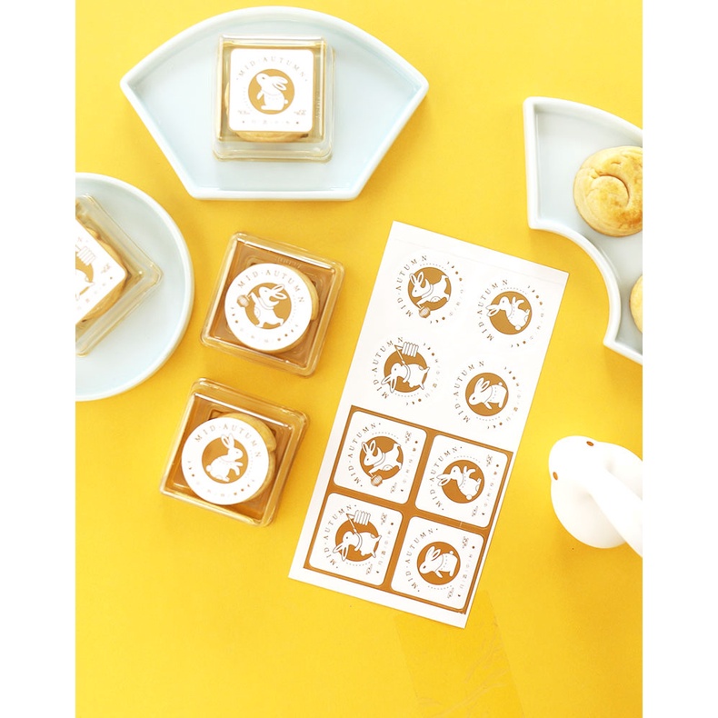 RABBIT STICKER/Mooncake Sticker/Mooncake Packaging box/烫金兔子对卡贴纸封口贴/中秋贴纸 ...