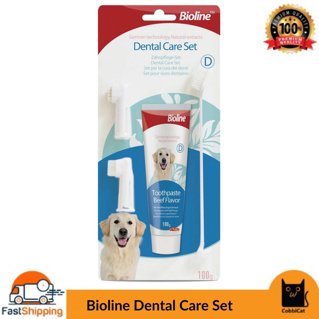 BIOLINE Cats & Dog Toothbrush Toothpaste Dental Care Set For Pet 100g ...