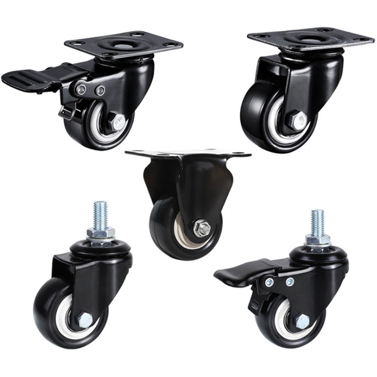 Black PU Heavy Duty Swivel Rigid Brake Caster Roller M10 Castor Wheel ...