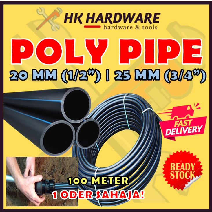 [ 100 METER 1 ROLL 1 ODER ONLY] POLY PIPE 20 MM 1/2" & 25 MM 3/4" POLI ...