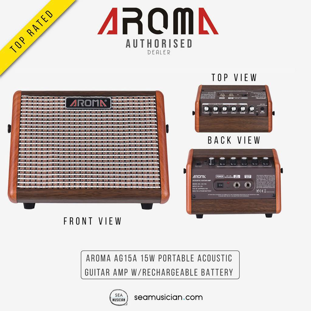 AROMA AG15A PORTABLE ACOUSTIC GUITAR AMPLIFIER 15 WATT WITH RECHARGEABLE BATTERY (AG 15A/ ACO ...