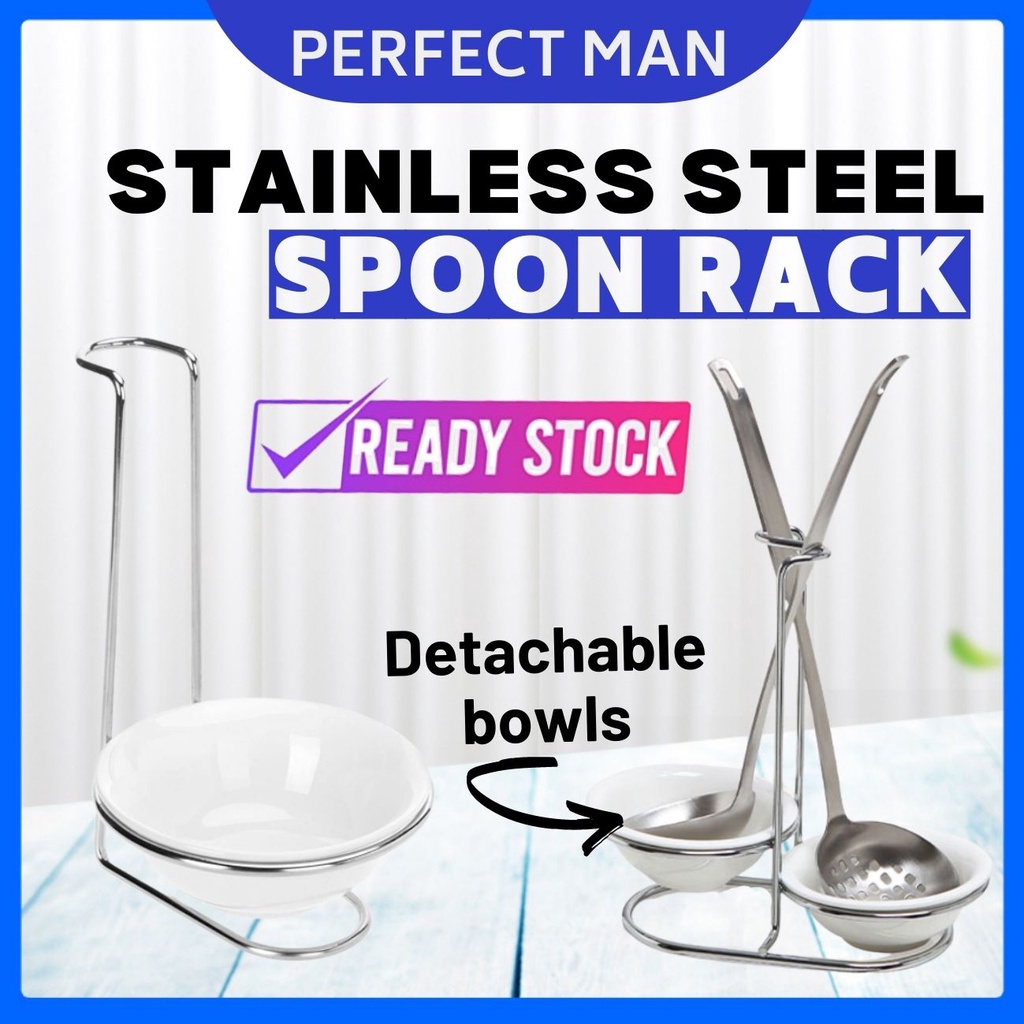 PM - Stainless Steel Soup Ladle Holder Ceramic Bowl Kitchen tool Rack ...