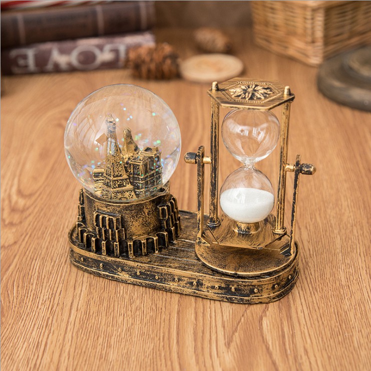 Hourglass With Snow Crystal Ball Tower Model With Decorative Glowing ...