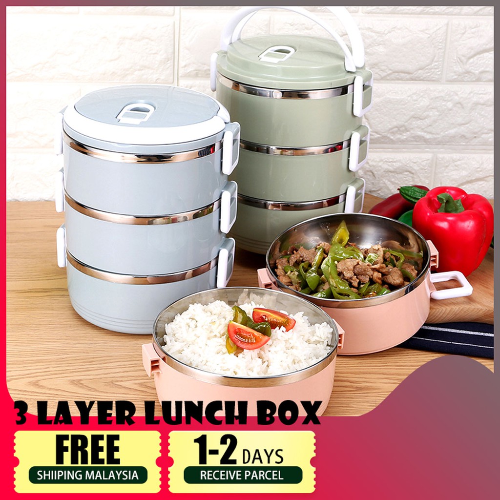 🔥Ready Stock🔥Delly SLB-28 3 Layer Stainless Steel Bento Lunch Box Food ...