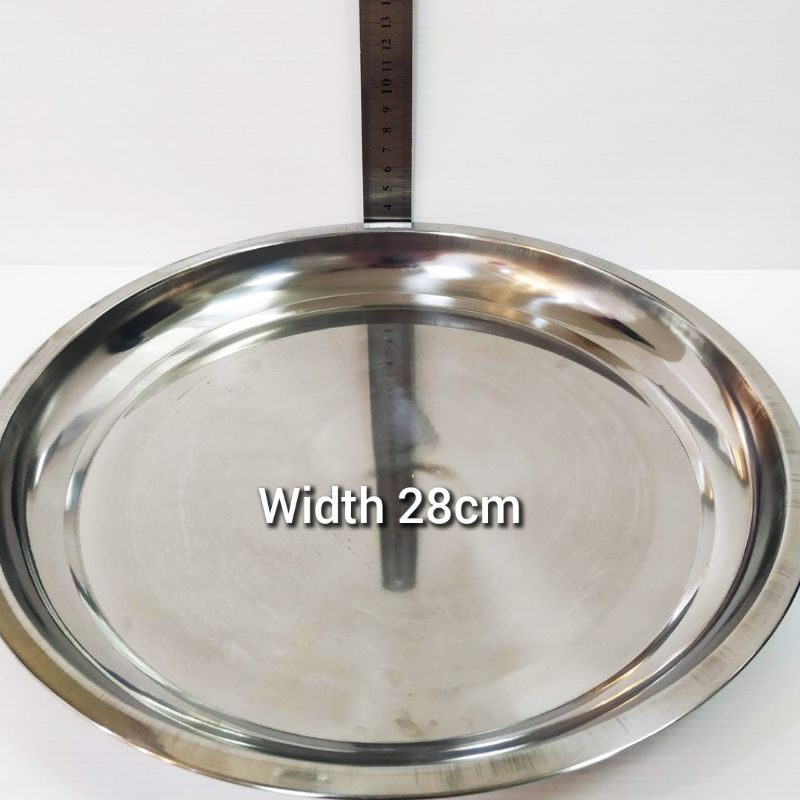W28cm x H3cm Stainless Steel Big Round Plate Steam Round Big Plate ...