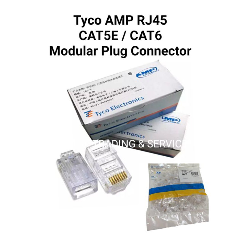 100pcs Tyco AMP RJ45 High Quality CAT5E / CAT6 8P8C Modular Plug ...