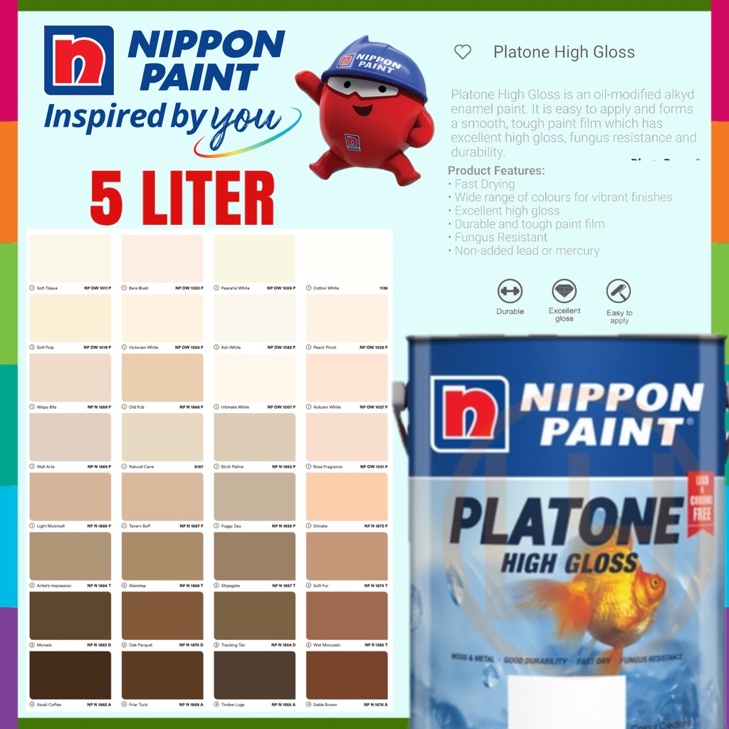 🔥 FOC FREE GIFT 🔥5L Nippon Paint Platone High Gloss Wood & Metal // CAT ...