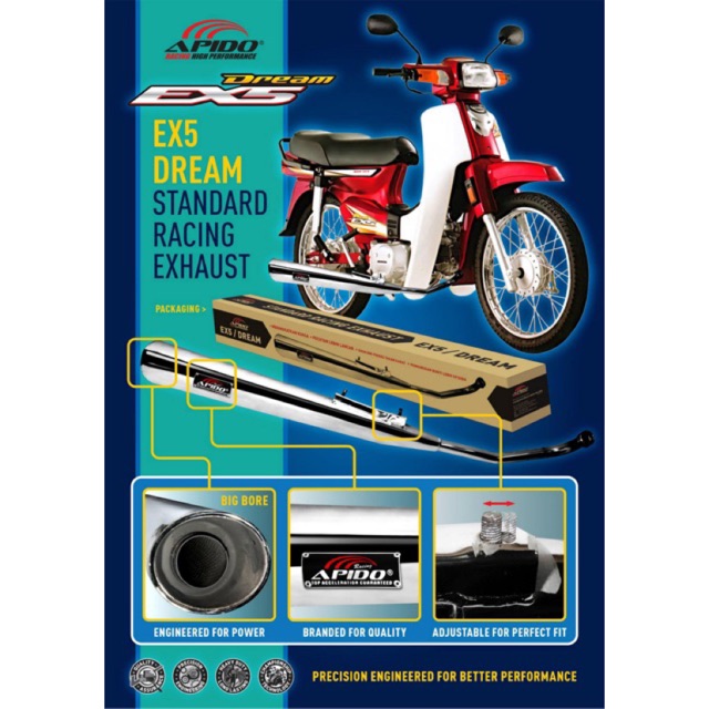 EXHAUST APIDO RACING EX5 DREAM BIG BORE CUTTING STANDARD with SILENCER ...