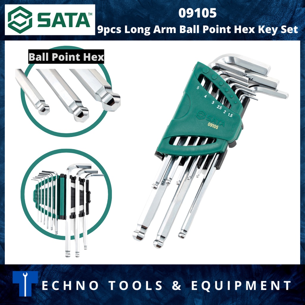 SATA 09105 9pc Long Arm Ball Point Hex Key Set (SVCM Material, 30% more ...