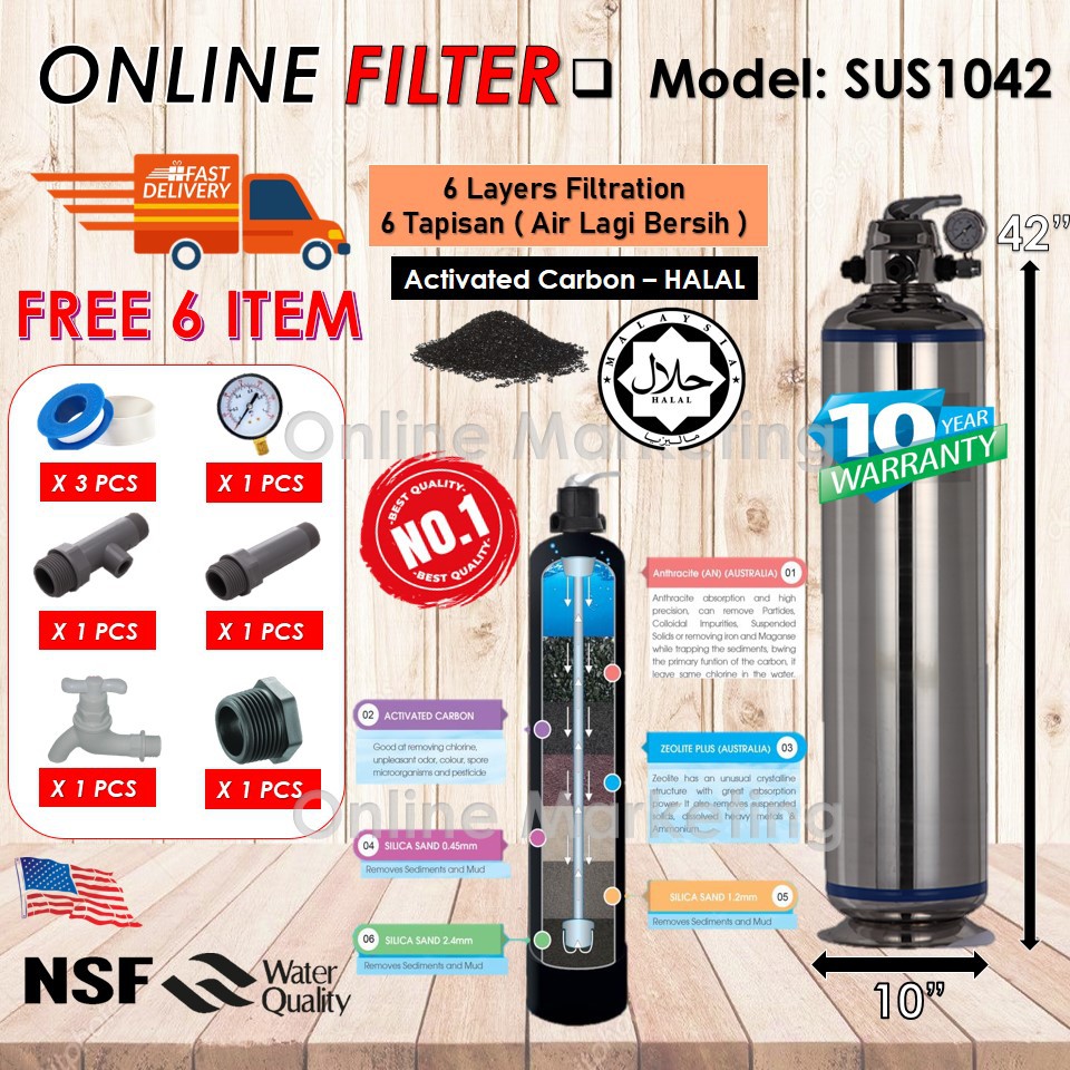 WATERMAN OUTDOOR SAND WATER FILTER FULLY STAINLESS STEEL 10 X 42 ( 1PCS ...