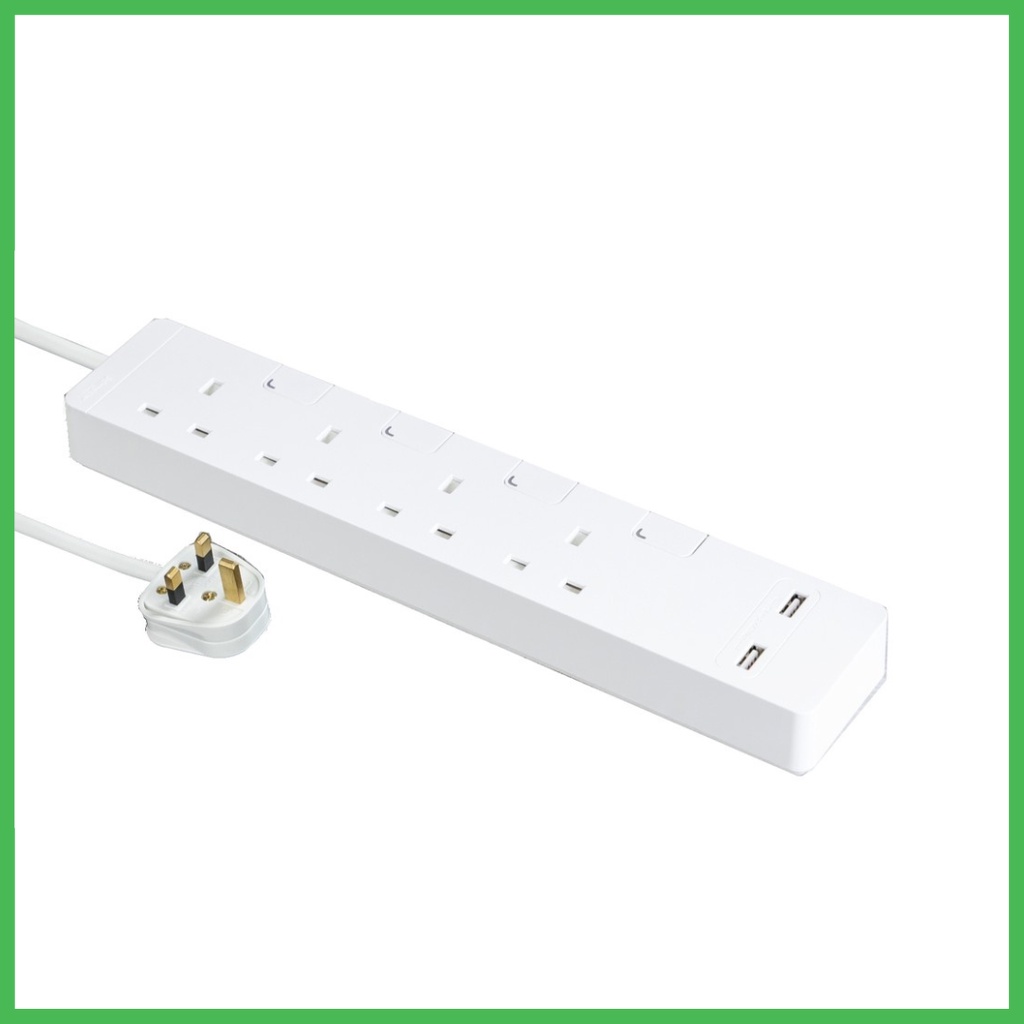 Schneider AvatarOn Power Extension Plug with USB Adapter / 4 Gang 6 ...