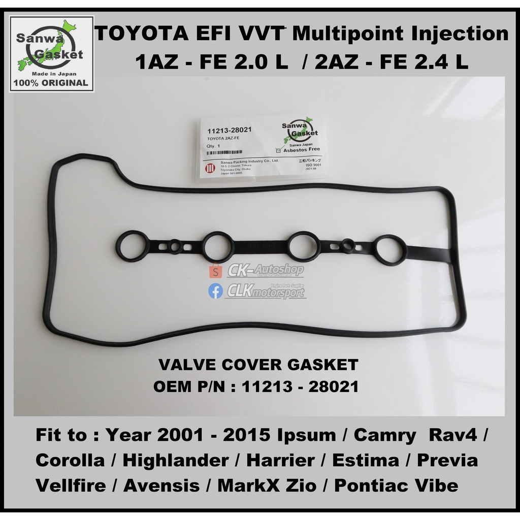 Toyota Valve Cover Gasket 1AZ-FE 2AZ-FE SANWA Japan OEM P/N 11213-28021 ...