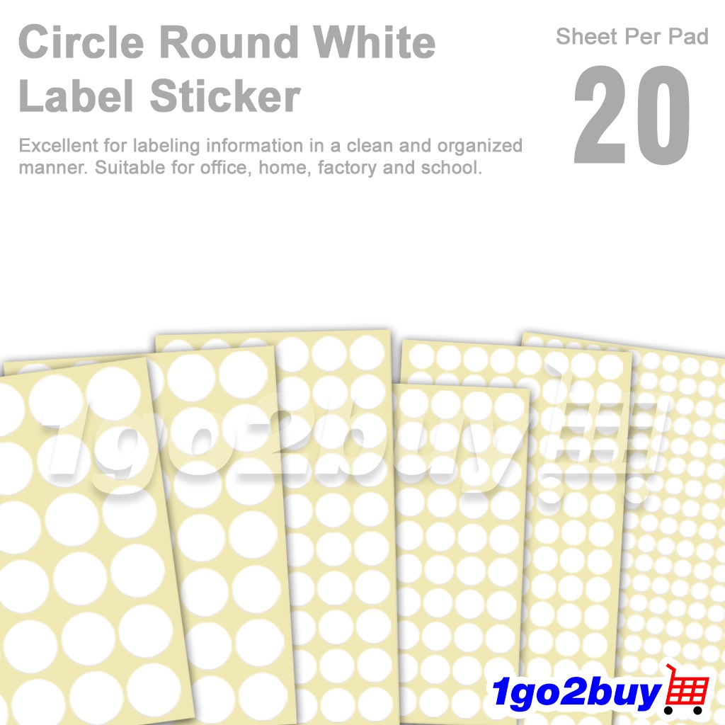 PM Round Dot Label White Color Sticker Assorted Sizes (20 Sheets / Pack ...