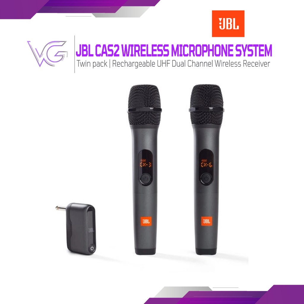 JBL CAS2 Twin Pack Wireless Microphone System With Rechargeable Receiver (2 unit in 1 Box ...