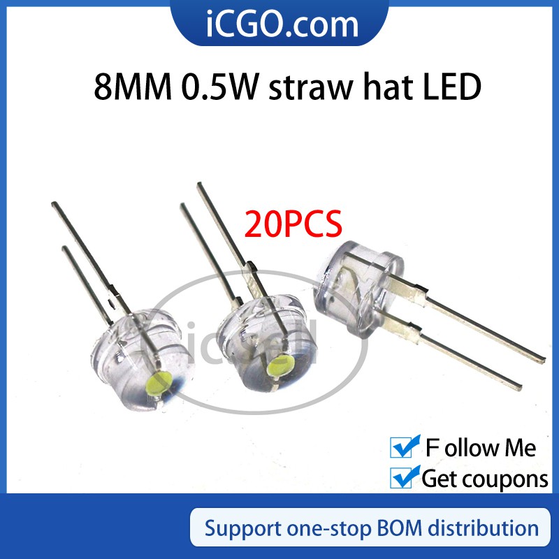 20pcs 8MM 0.5W straw hat LED light emitting diode bright F8 DIP Lamp ...