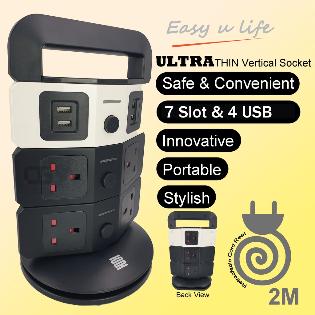 Socket Tower Max 2200W With 2m Cable Multi Plug Tower Adapter Layer ...