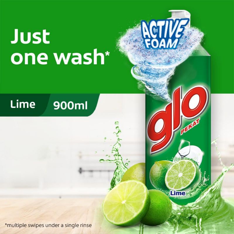 Glo Active Foam Lime ( 900ml ) Dish washing Liquid Soap Cleaning ...