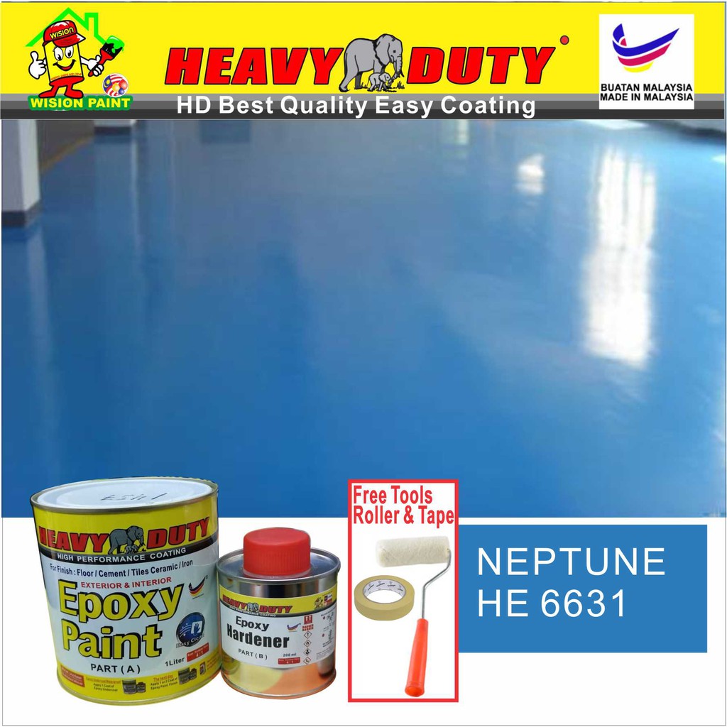 HE6631 NEPTUNE / 1L Two Pack Epoxy Floor Paint Heavy ( FREE TOOLS : 4 ...