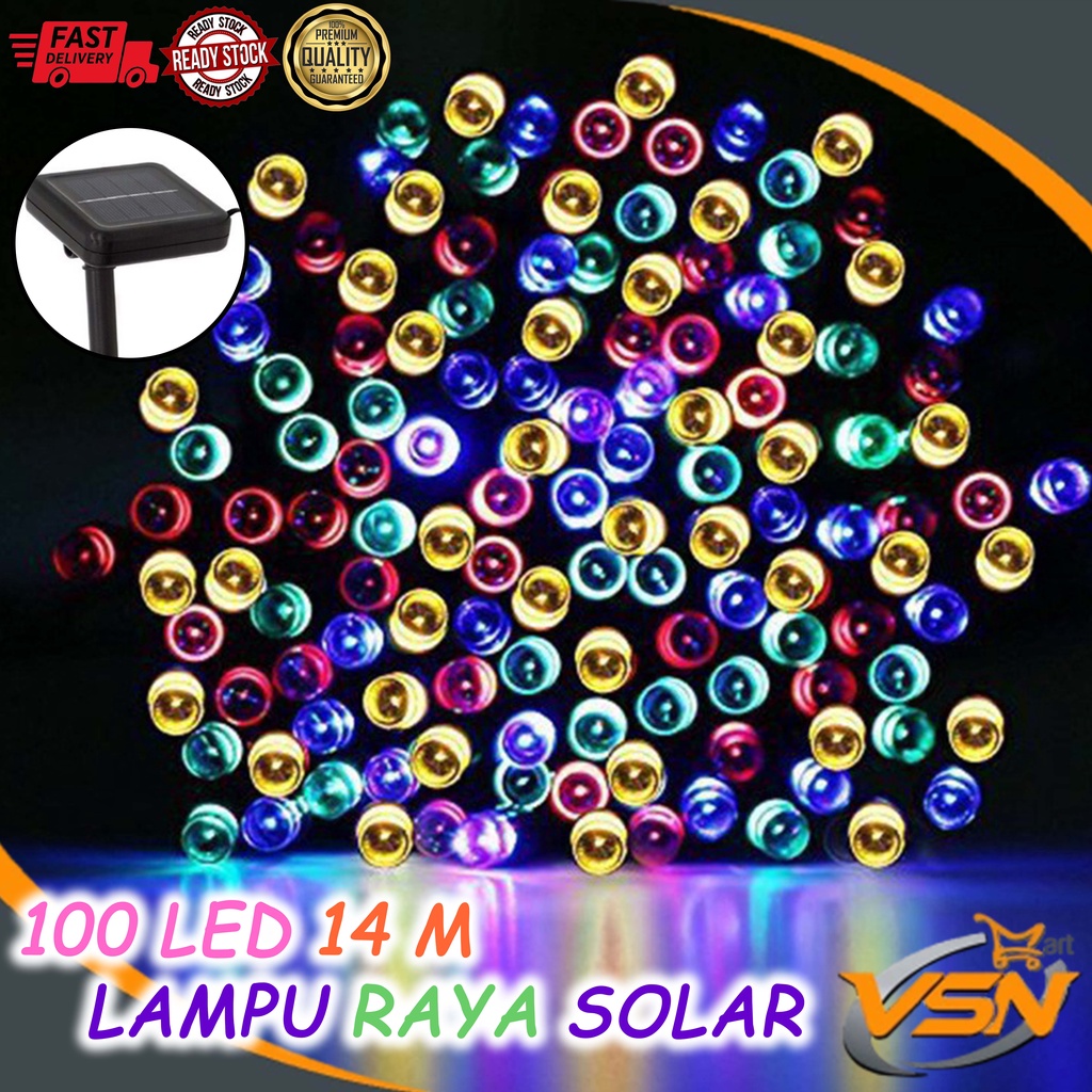 100 LED 14 M Lampu Raya Solar (Lampu Lip Lap) Colourful 100 LED ...