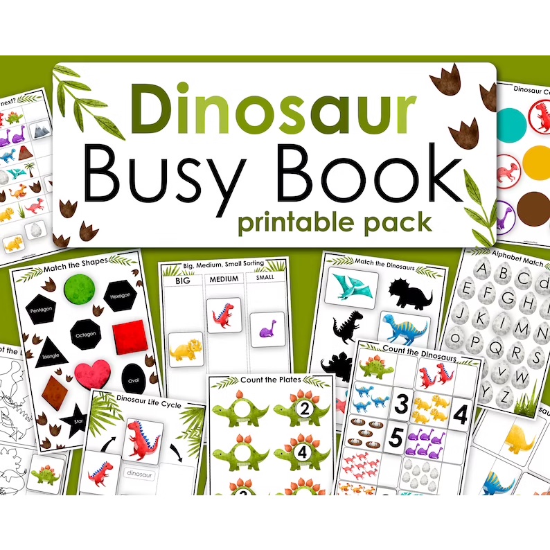 (PDF) kids activities dinosaur busy book printable 18 pages SOFT COPY ...