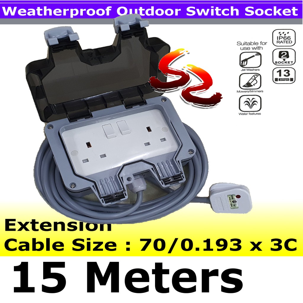 Heavy Duty IP66 Weatherproof Double Trailing Power Extension Socket ...