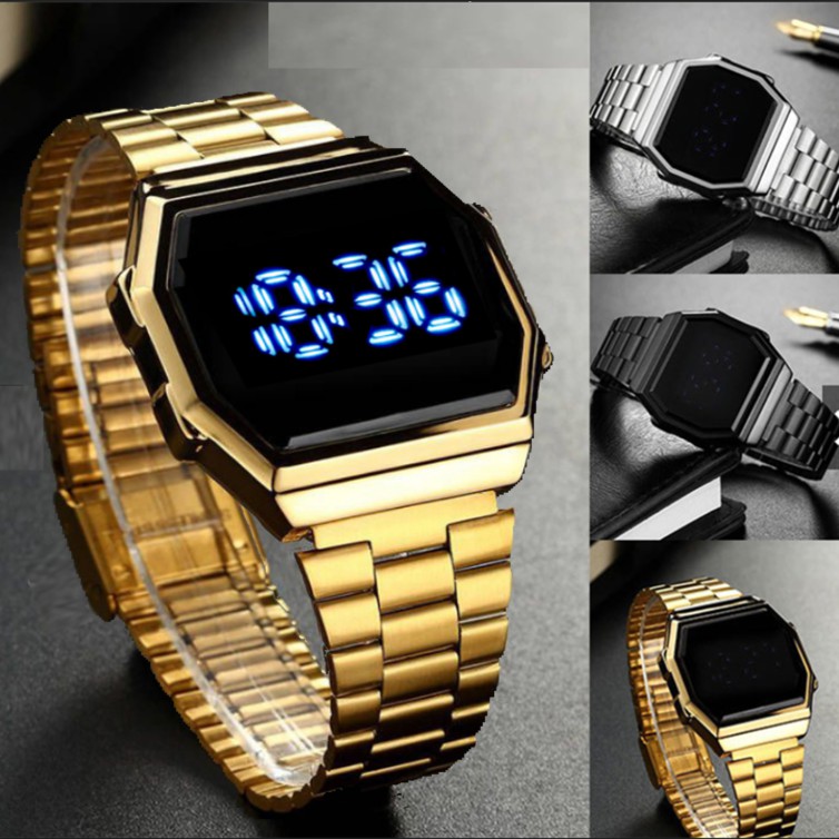 New Fashion LED Watch Square Touch Screen Waterproof Unisex Metal Steel ...