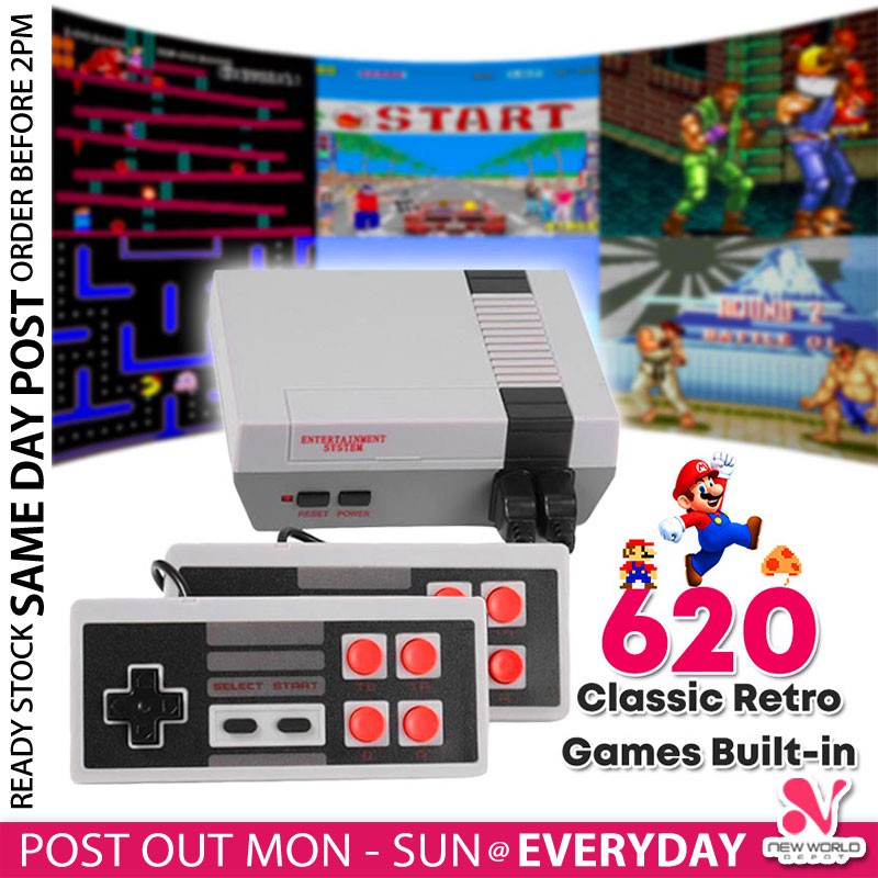 𝟮 𝗣𝗟𝗔𝗬𝗘𝗥𝗦 》620 Games Dual Controller Console AV Output 8 Bit Classic ...