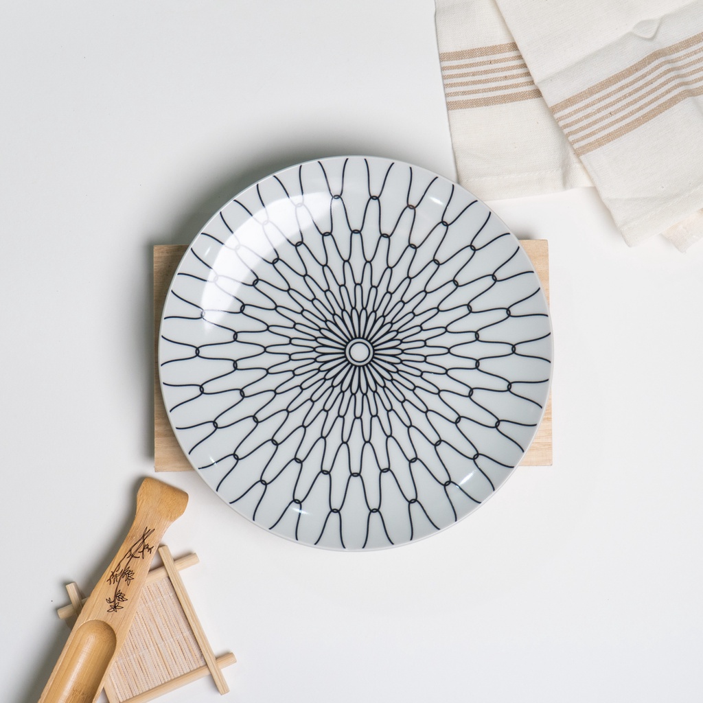 20cm Classic White Grid Pattern Black And White Ceramic Plate Nordic ...