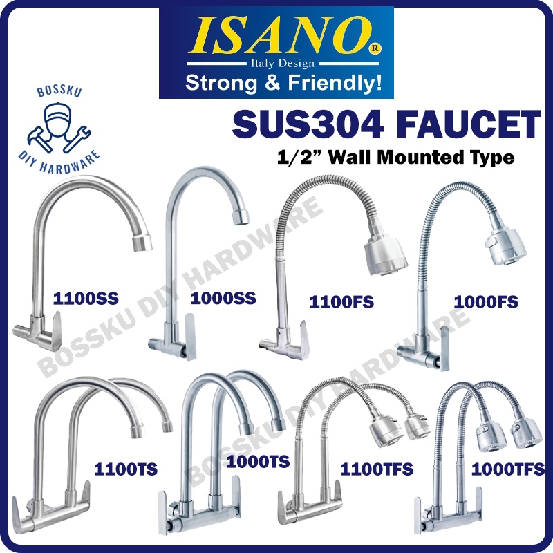 ISANO SUS304 Faucet Stainless Steel Water Tap Faucet 1/2" Wall Mounted Type BOSSKU | Shopee Malaysia