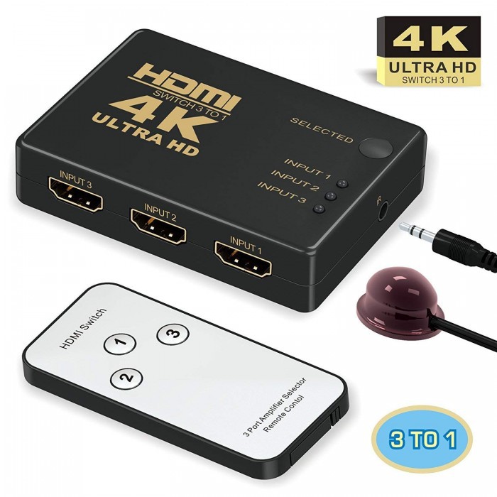4K HDMl Switch Selector Switcher Splitter Hub With Remote Control ...