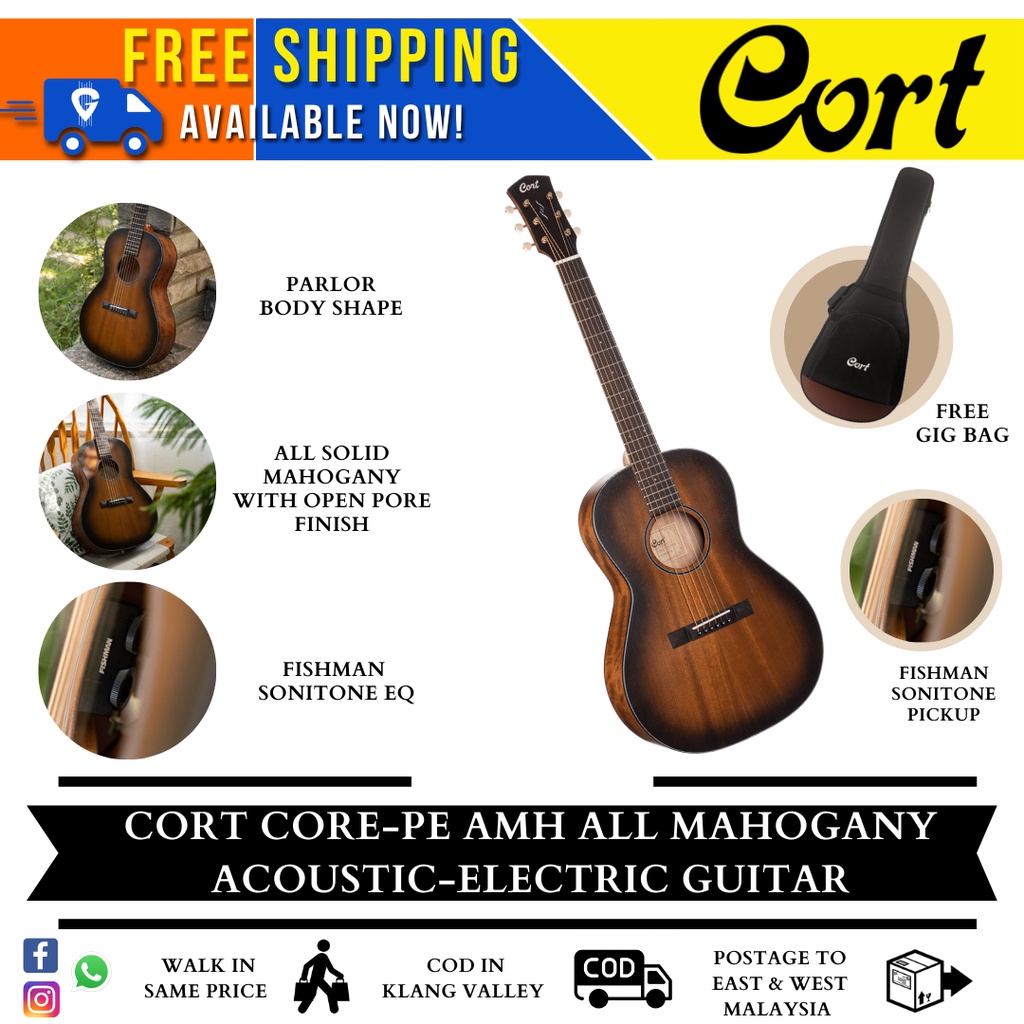 Cort Core-PE AMH All Mahogany Acoustic Guitar with Fishman Sonitone ...