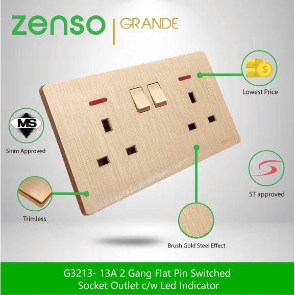 READY STOCK!! [SIRIM] ZENSO Switch - Grande Gold Switches & Sockets ...