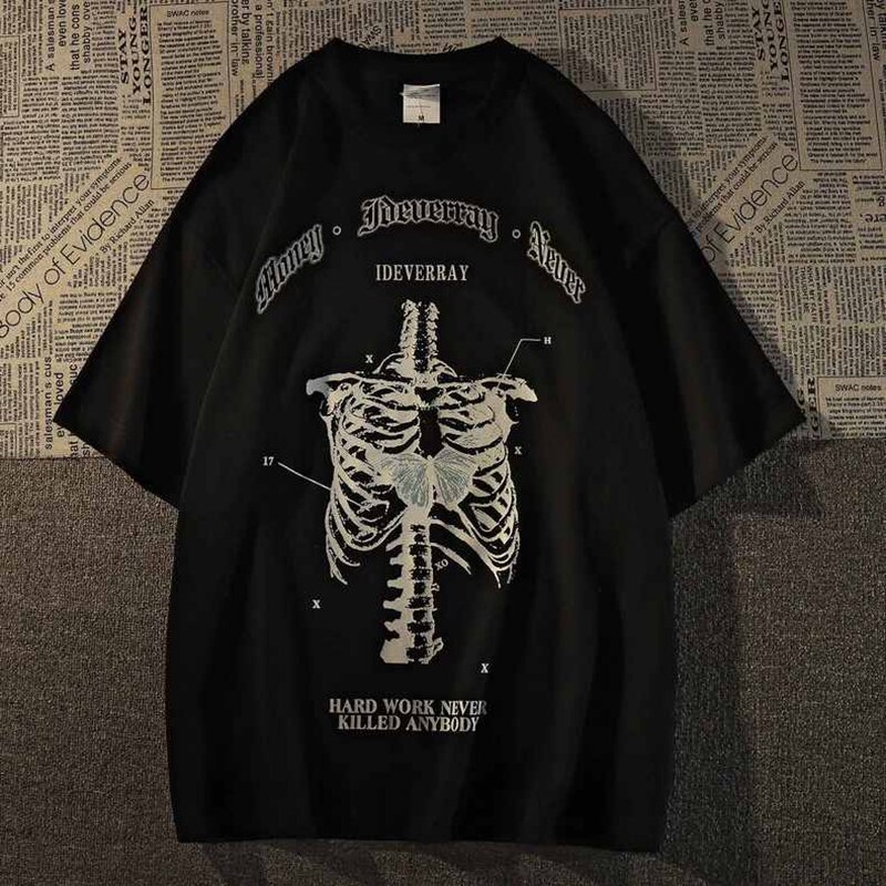 Baju-Fashion Streetwear Gothic Women's T-Shirt Skeleton Print Grunge ...