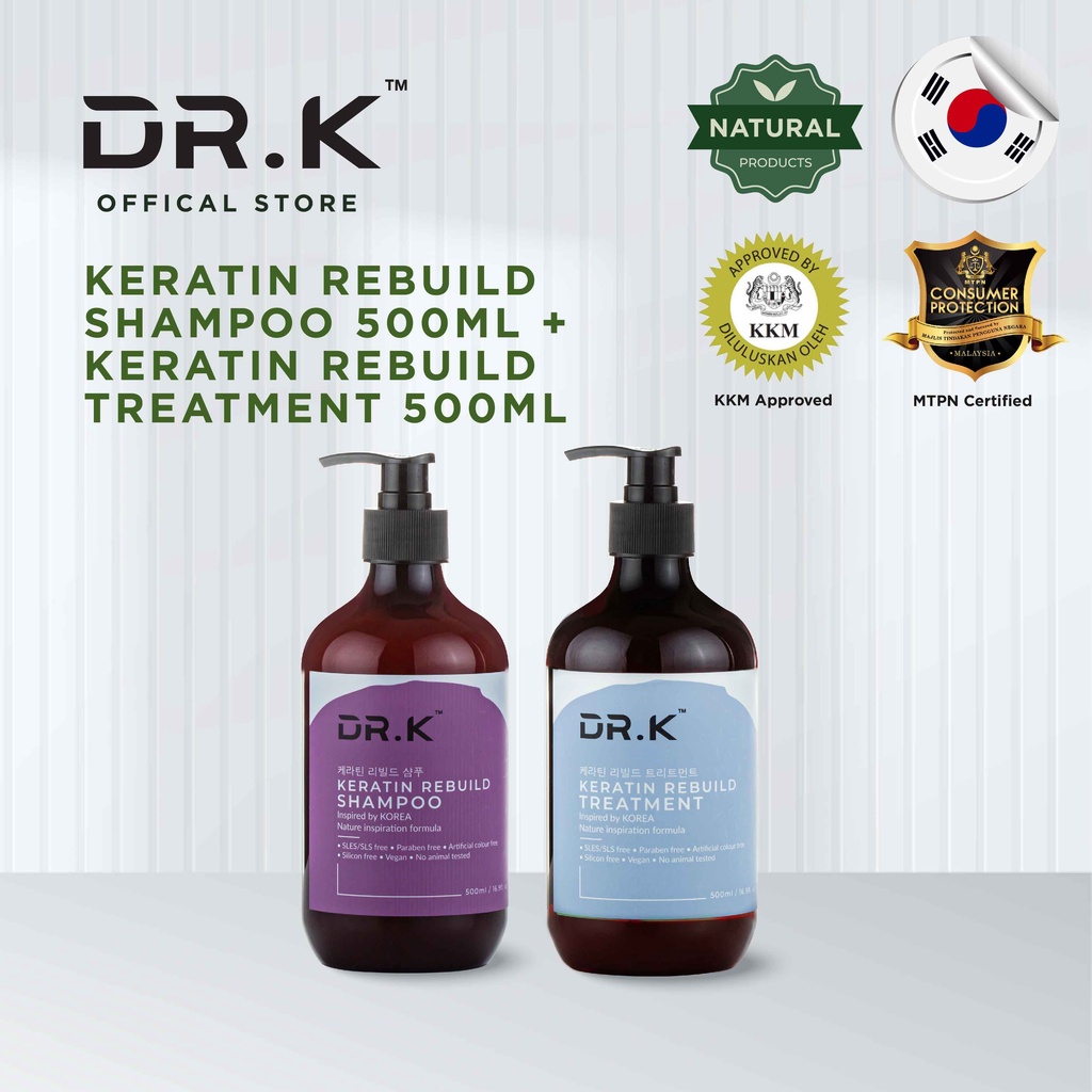 DR.K Keratin Rebuild Shampoo 500ml + DR.K Keratin Rebuild Treatment ...