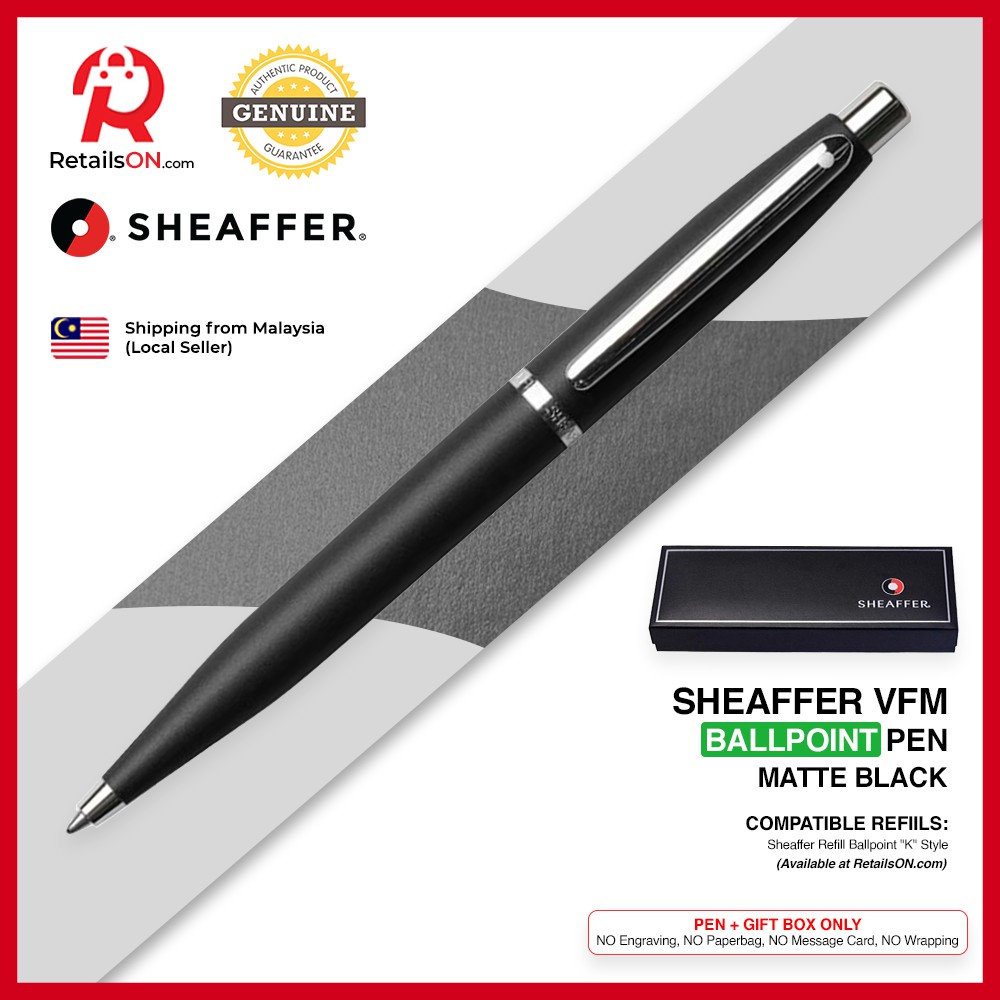 Sheaffer VFM Ballpoint Pen - Matte Black Chrome Trim (with Black - Medium (M) Refill ...