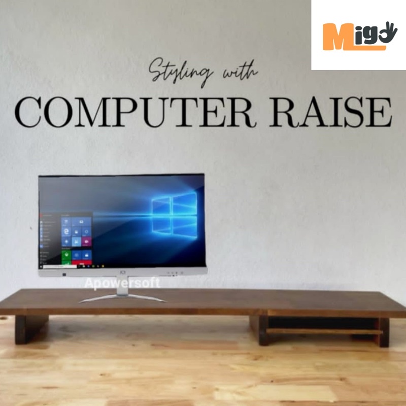 Migo Computer Raise Shelf Base Desktop Rack Storage Solid Wood Monitor ...