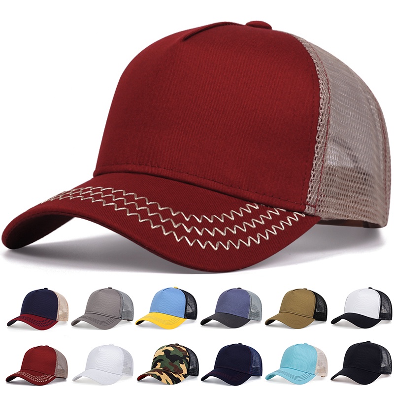 Solid Color 5 panel Summer Baseball Cap Mesh Men women Breathable ...