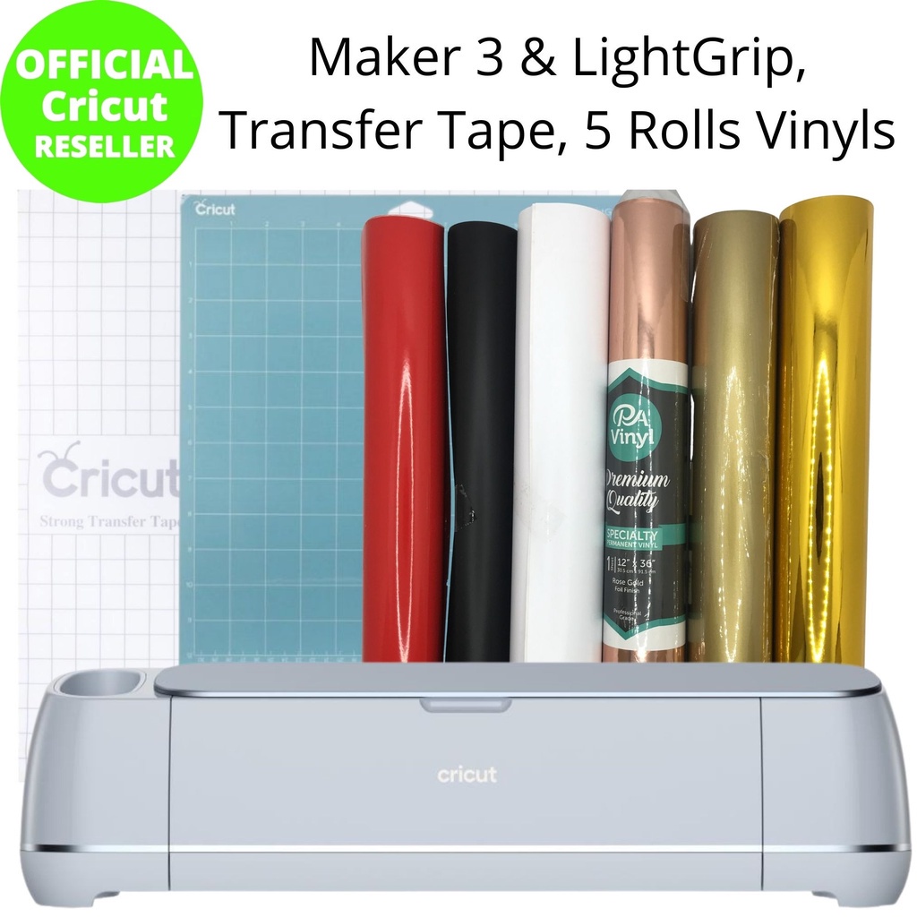 Cricut Maker 3 Vinyls Bundle 8 - LightGrip Mat, Transfer Tape & 5 Rolls ...