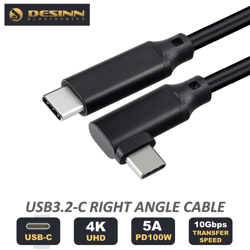 USBC 3.2 Cable 20cm 90-Degree Type C 100W 4K@60Hz Video 5A PD Charging ...