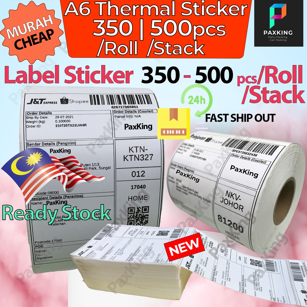 A6 Thermal Label Sticker Paper 350 | 500/Roll/Stack Air Waybill Kertas ...