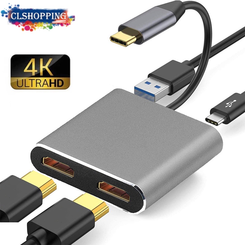 4 in 1 4K USB Type C to Dual HDMI Adapter Hub,USB 3.0 and PD Charger ...