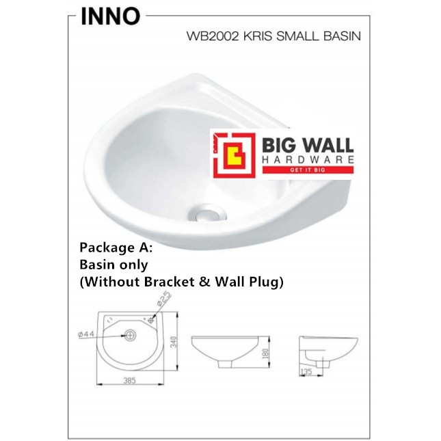 INNO WB2002/WB2009 / WB2001 Wall Hung Ceramic Basin/ SY 1826 Stainless ...