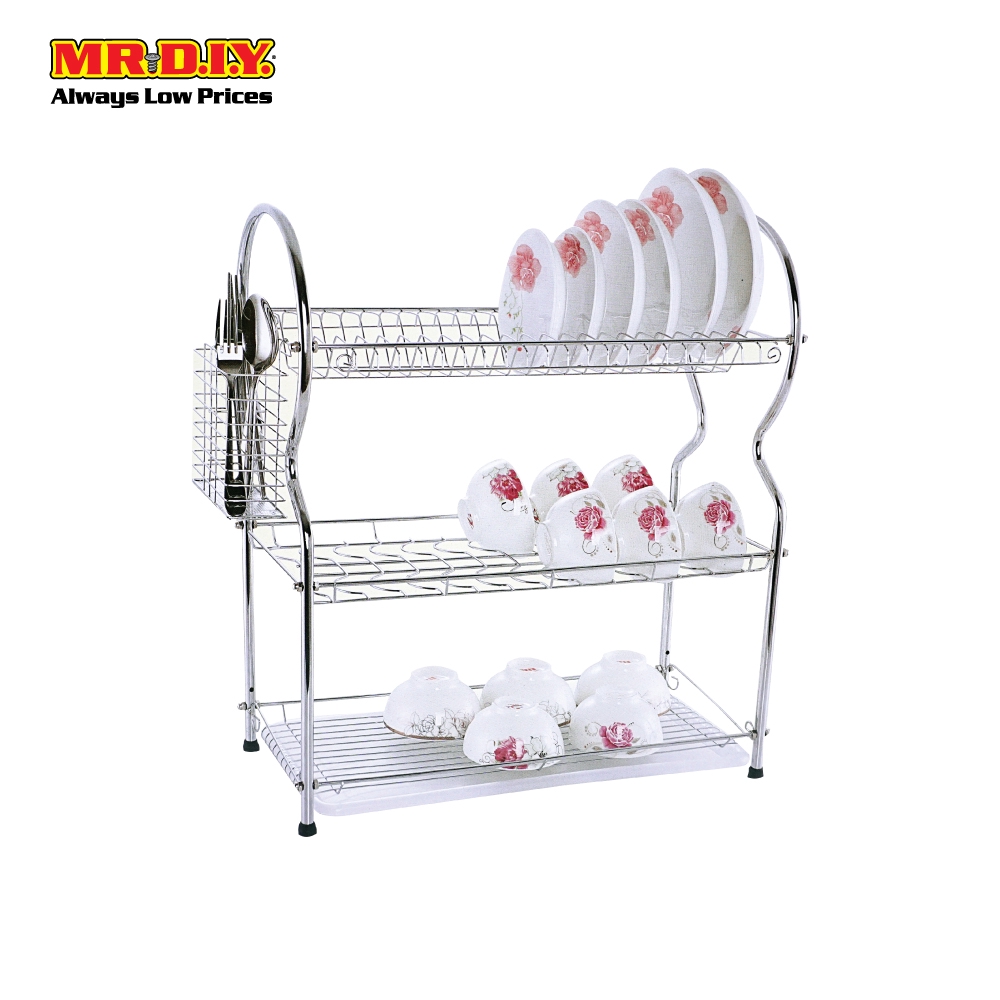 (MR.DIY) Stainless-Steel 3-Layer Tier Dish Drainer Rack | Shopee Malaysia