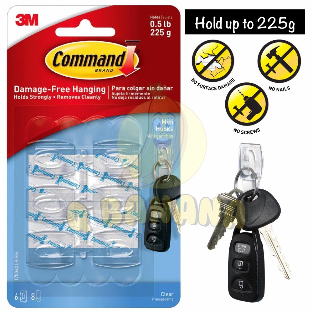3M Command 17006CLR Mini Clear Hooks with Clear Strips (Holds up to ...